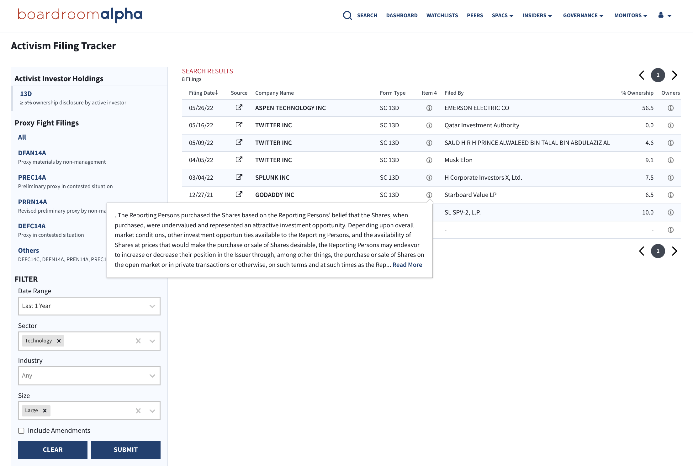 Using the Activism Filing Tracker – Boardroom Alpha Help